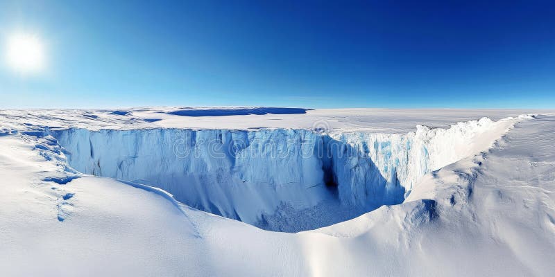A Dramatic Glacier Scene with Jagged Ice Formations, Deep Blue Crevices ...