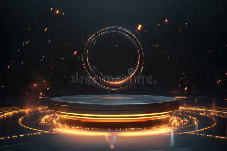 Dramatic Glowing Circular Platform in a Dark Space with Animated Light ...