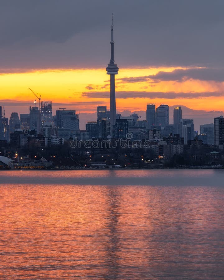 Dramatic Golden Light at Sunrise Behind the Toronto Skyline and CN ...