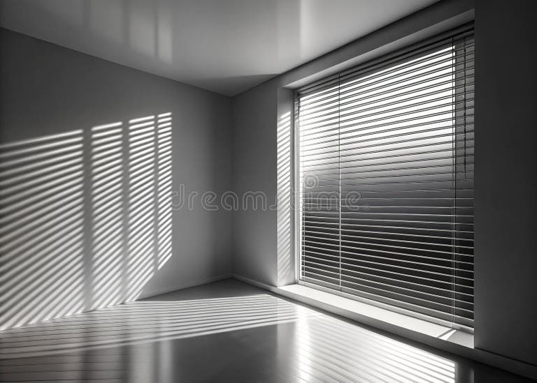 Dramatic Grayscale Light Rays Piercing Minimalist Blinds a Stunning 3D ...