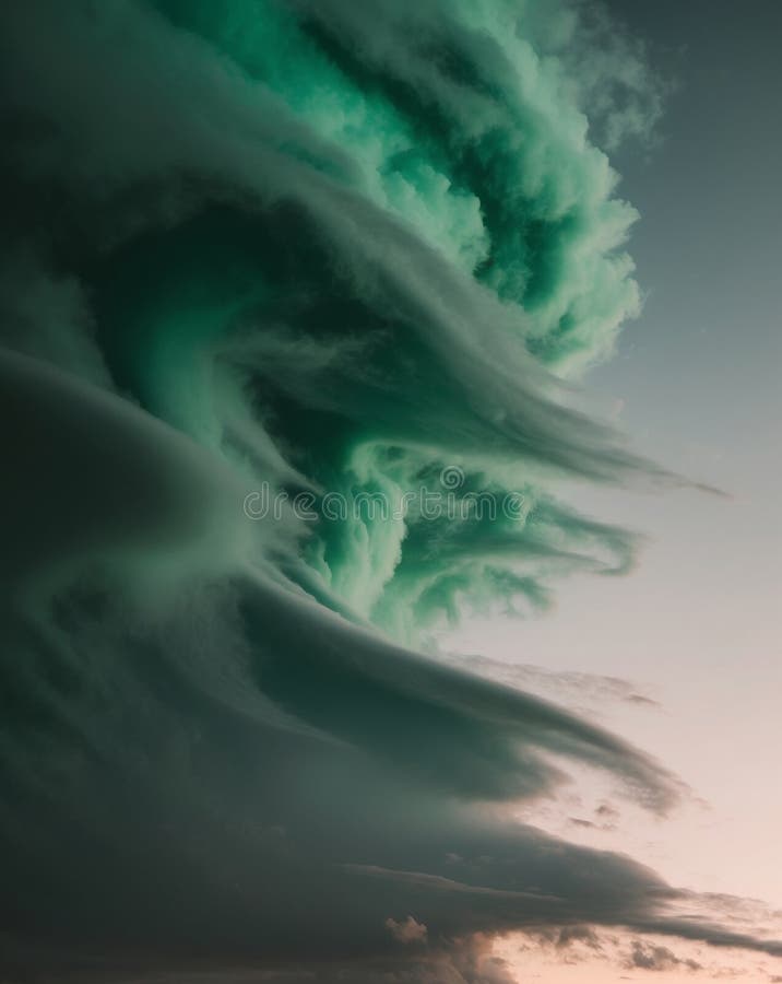 Dramatic Green Clouds Swirl Across the Sky during Twilight. Stock Photo ...
