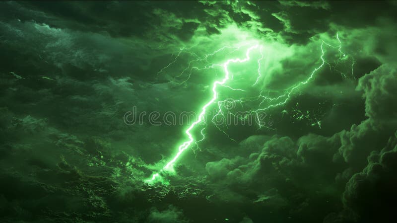 Dramatic Green Lightning Bolt in Stormy Sky Stock Image - Image of ...