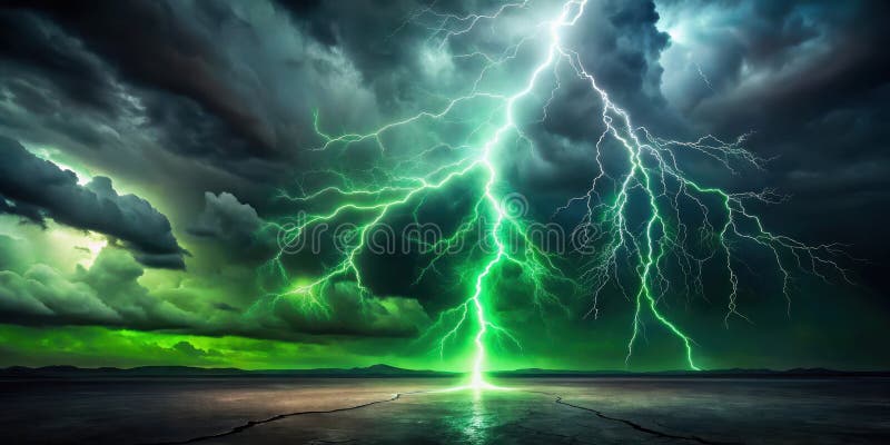 Dramatic Green Lightning Strike Across a Cracked Landscape. Generative ...
