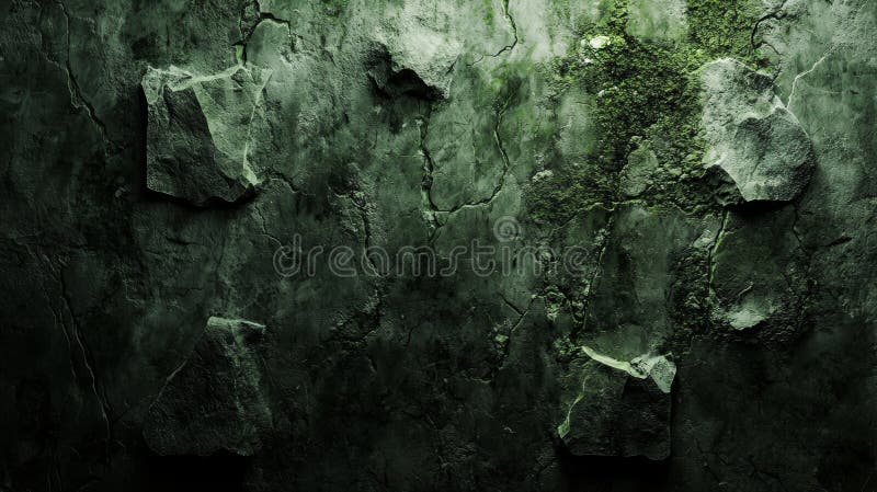 Dramatic Green Mossy Rock Wall with Cracks, Ideal for Backgrounds and ...
