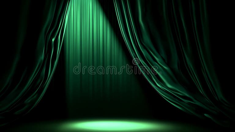Dramatic Green Stage Curtains with Spotlight Abstract Background Design ...