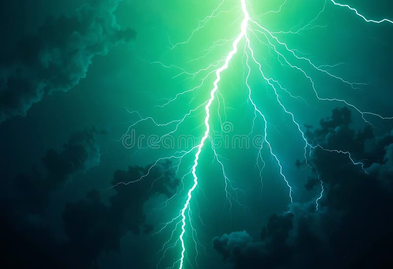 Dramatic Green Thunderstorm with Intense Lightning Strikes Illuminating ...
