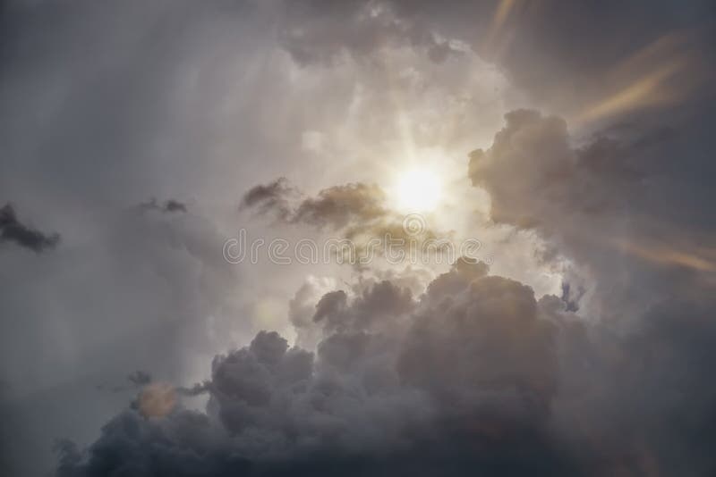 Dramatic grey sky with sun stock photo. Image of nature - 127378400