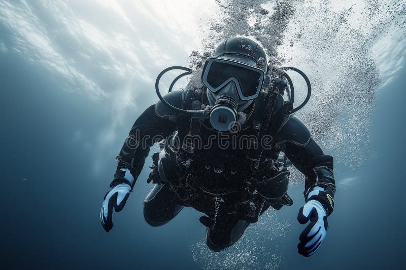 Half-Underwater Diver Descending into Pristine Aquatic Environment ...