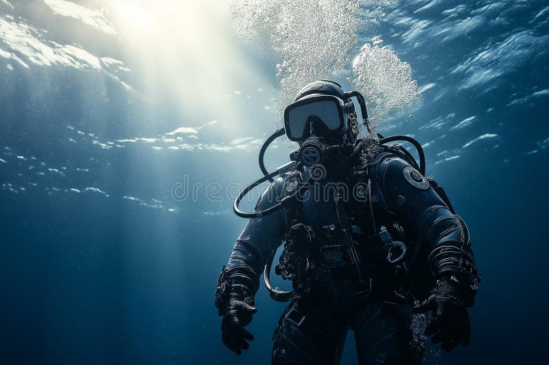 Half-Underwater Diver Descending into Pristine Aquatic Environment ...