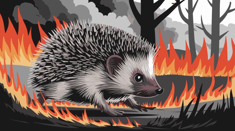 Dramatic Hedgehog Navigating through a Forest Engulfed in Flames, with ...