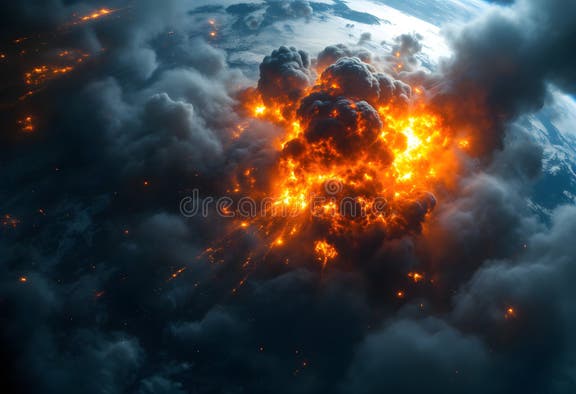 Massive Global Disaster: a Fiery Explosion Over Earth.Massive Global ...