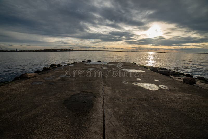 Dramatic High Contrast Clouds in Sunset Over Seaside Beach Stock Photo ...