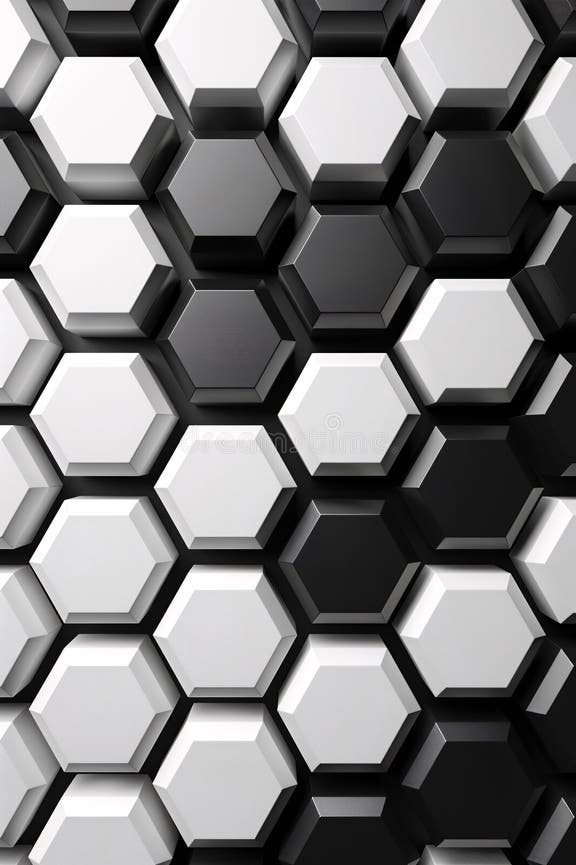 Dramatic High Contrast Hexagon Pattern, Monochrome 3D Geometric ...