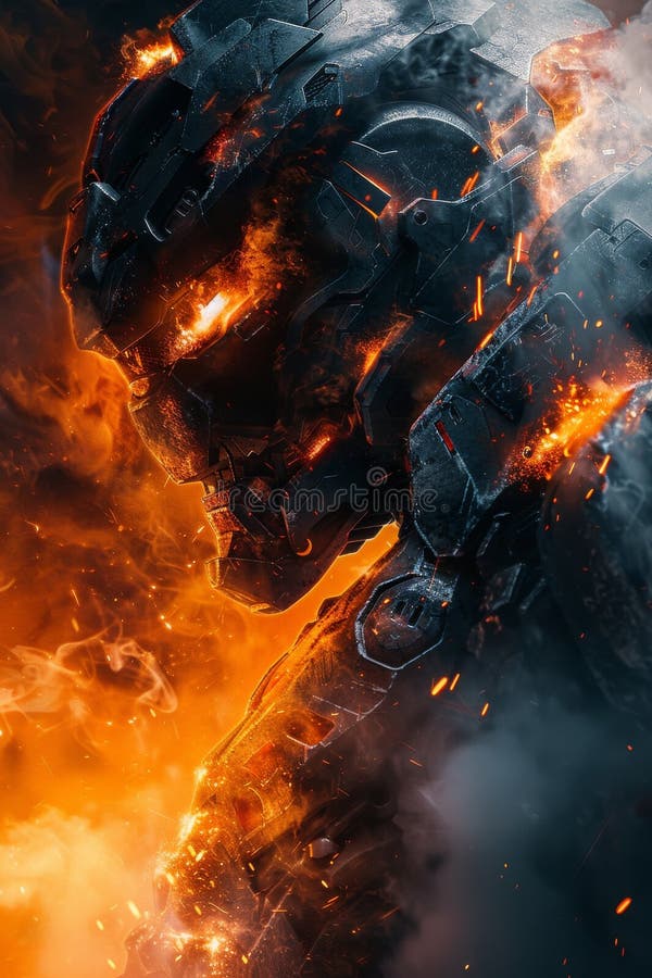 A Dramatic, High-contrast Image of a Robot Warrior Charging into Battle ...