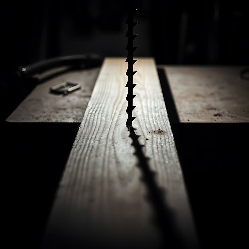 A Dramatic High Contrast Image of a Sharp Saw Cutting through a Plank ...