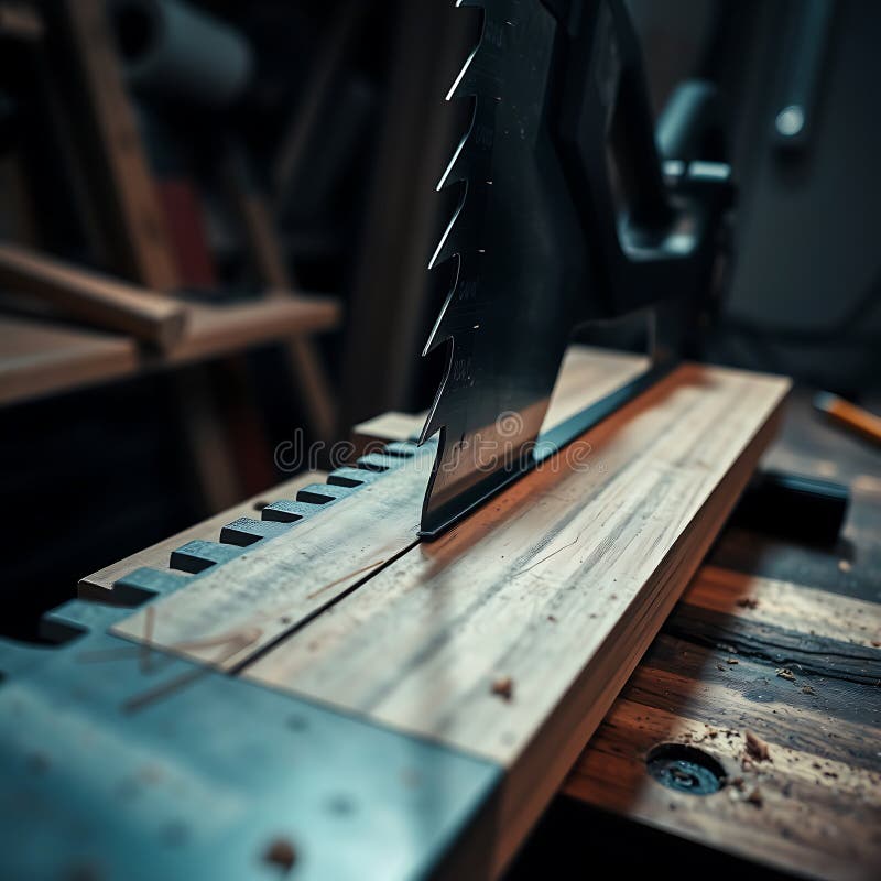 A Dramatic High Contrast Image of a Sharp Saw Cutting through a Plank ...