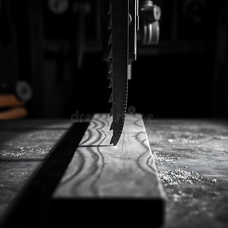A Dramatic High Contrast Image of a Sharp Saw Cutting through a Plank ...
