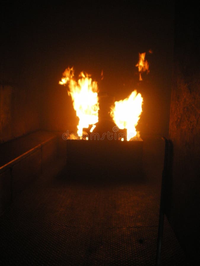 Intense Firefighter Training in a Dark, Smoke-Filled Room Amidst Flames ...