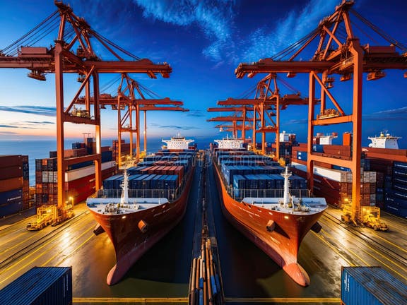 Dramatic Highangle Shot of a Fleet Sleek Logistics and Transportation ...