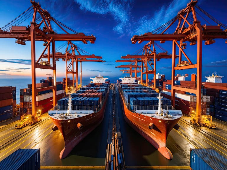 Dramatic Highangle Shot of a Fleet Sleek Logistics and Transportation ...