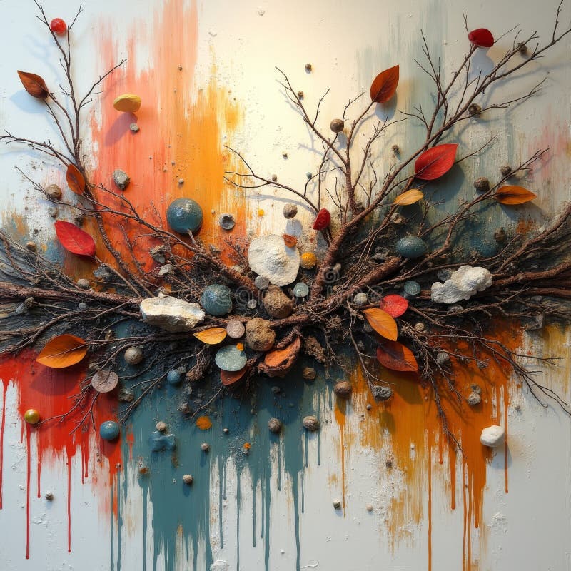 A Dramatic Horizontal Nest Form with Emotional Weight, Colored Leaves ...