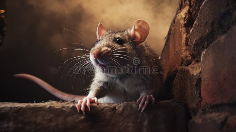 Dramatic Hyper-realistic Rat Portrait Over Brick Wall with Explosive ...