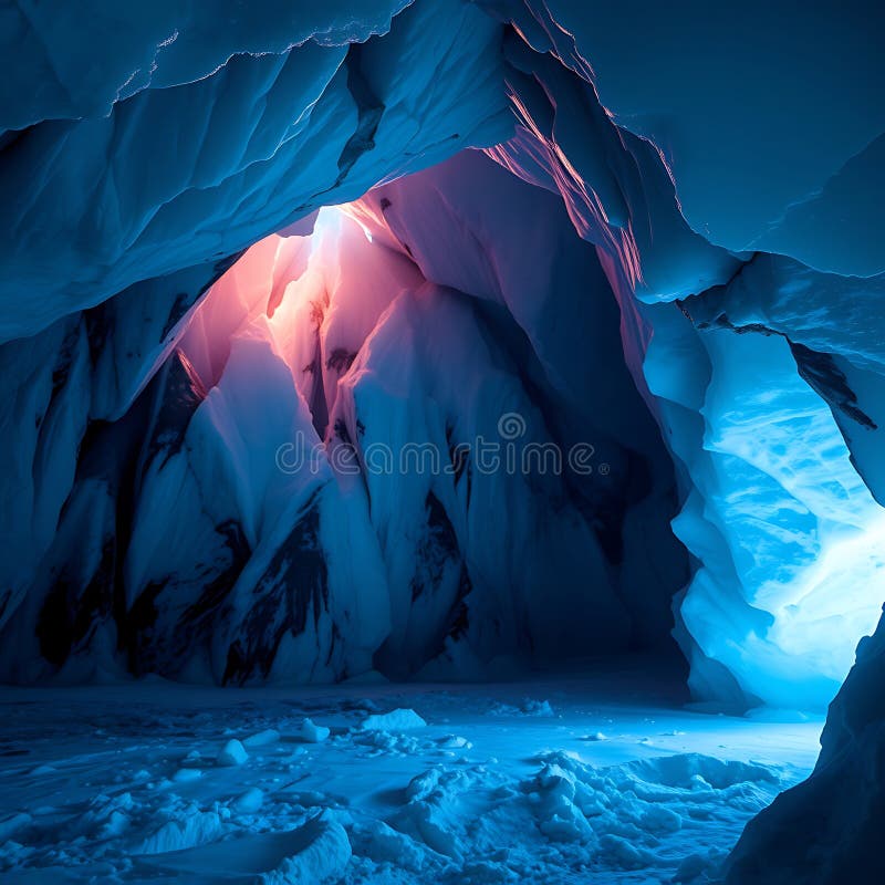 A Dramatic Ice Cave Illuminated by Moonlight Filtering through Cracks ...