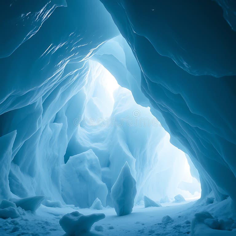 A Dramatic Ice Cave Illuminated by Moonlight Filtering through Cracks ...