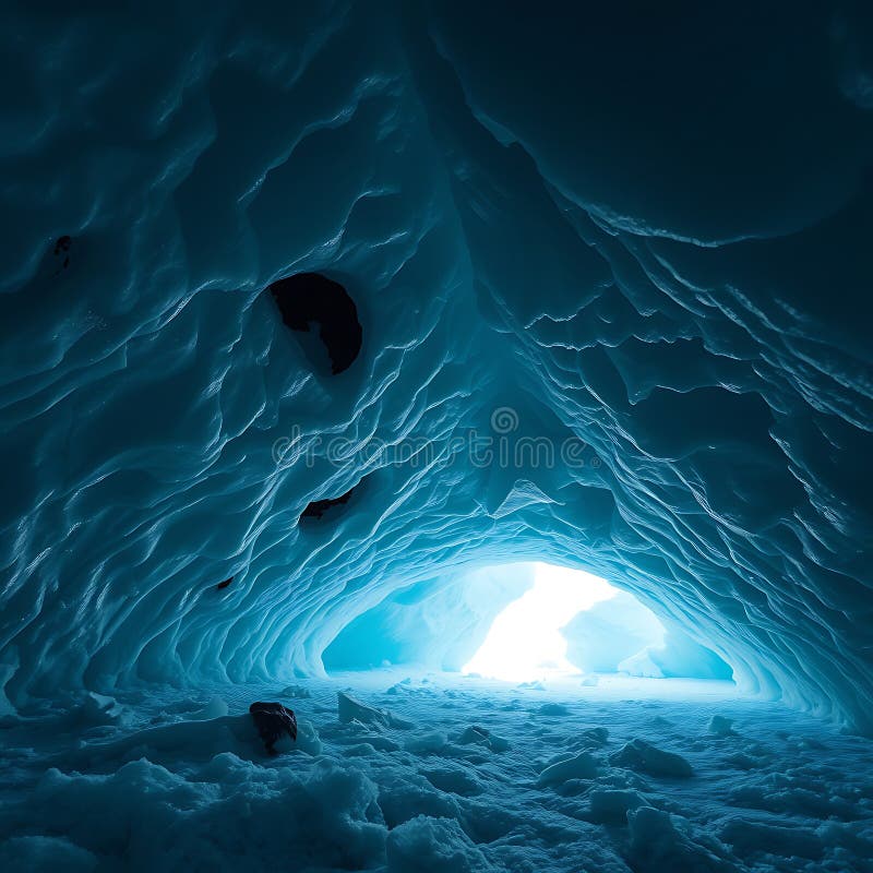 A Dramatic Ice Cave Illuminated by Moonlight Filtering through Cracks ...