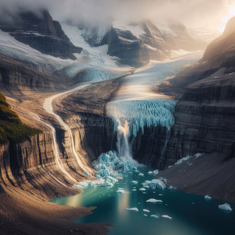 Ice Cracks and Falls Dramatically from Moving Glacier Stock ...