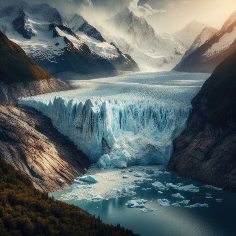 Ice Cracks and Falls Dramatically from Moving Glacier Stock ...