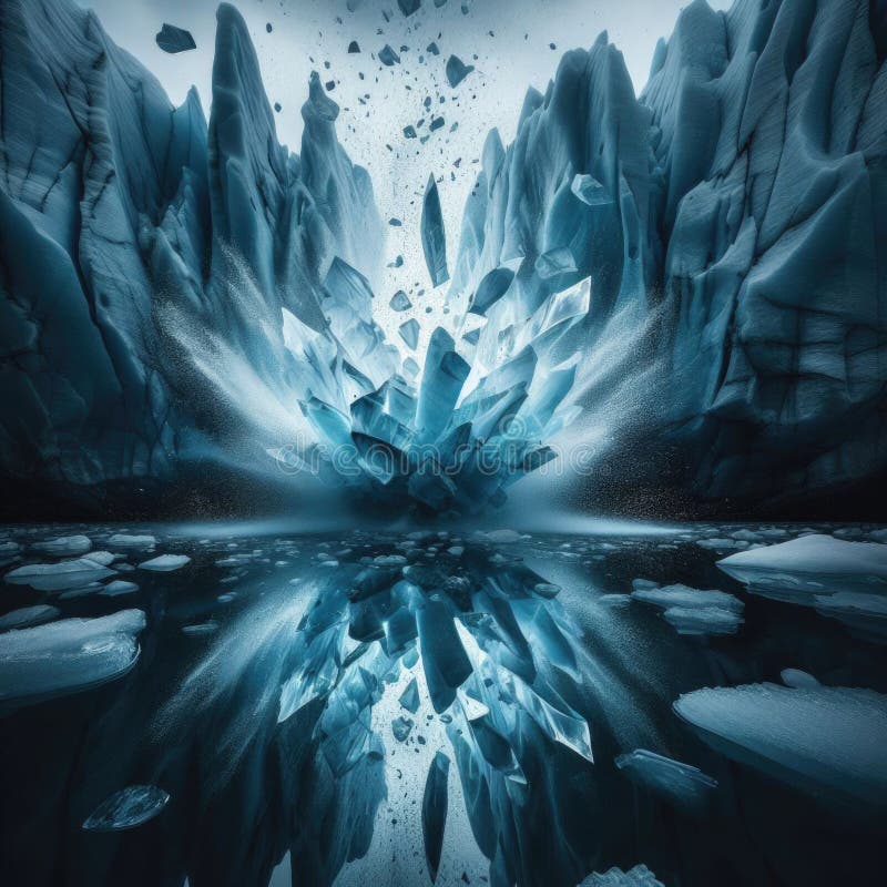 Ice Cracks and Falls Dramatically from Moving Glacier Stock ...