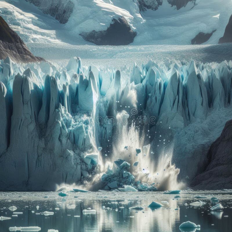 Ice Cracks and Falls Dramatically from Moving Glacier Stock ...