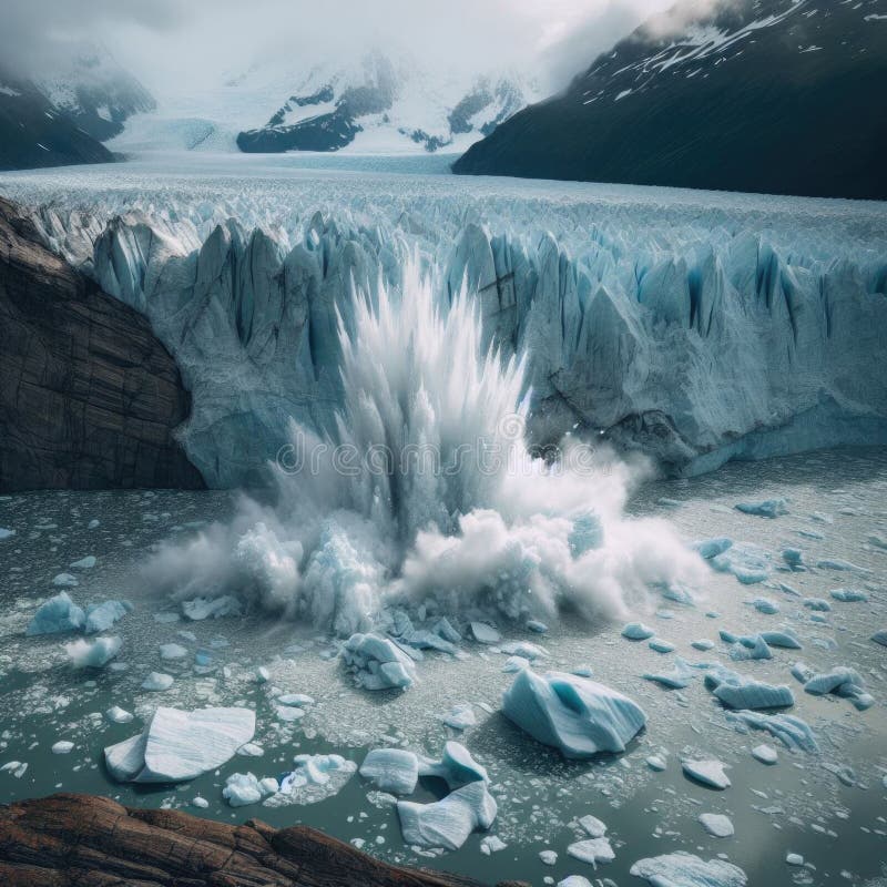 Ice Cracks and Falls Dramatically from Moving Glacier Stock ...