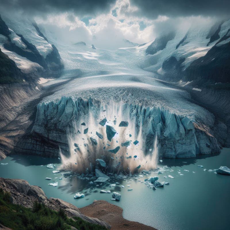 Ice Cracks and Falls Dramatically from Moving Glacier Stock ...