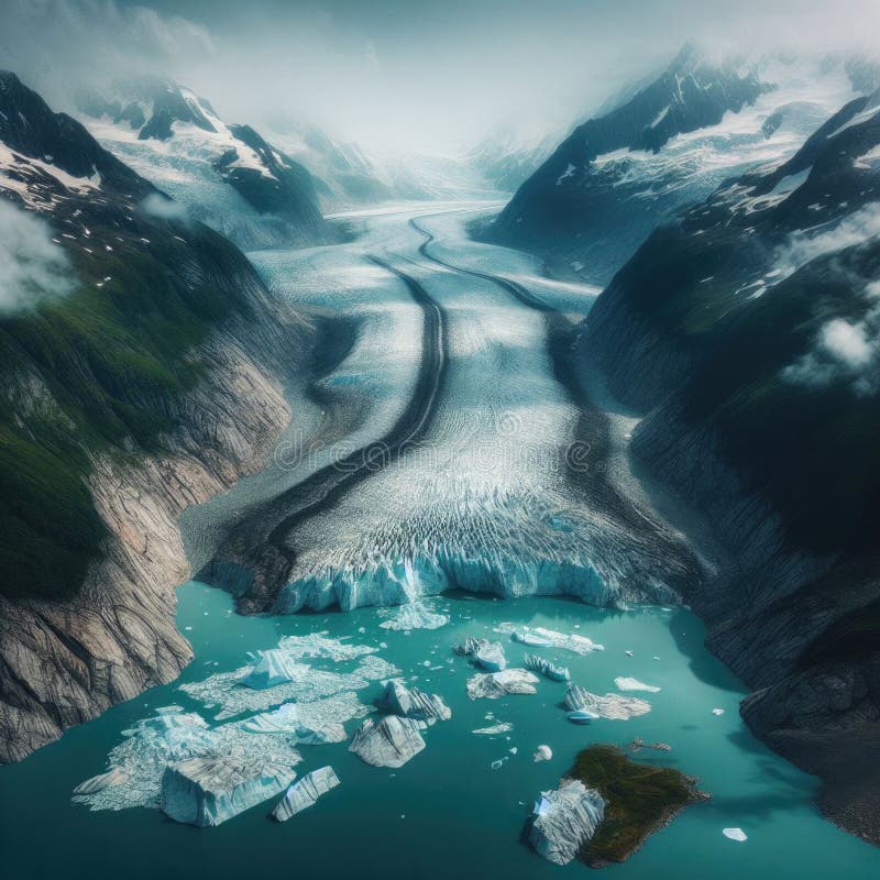 Ice Cracks and Falls Dramatically from Moving Glacier Stock ...