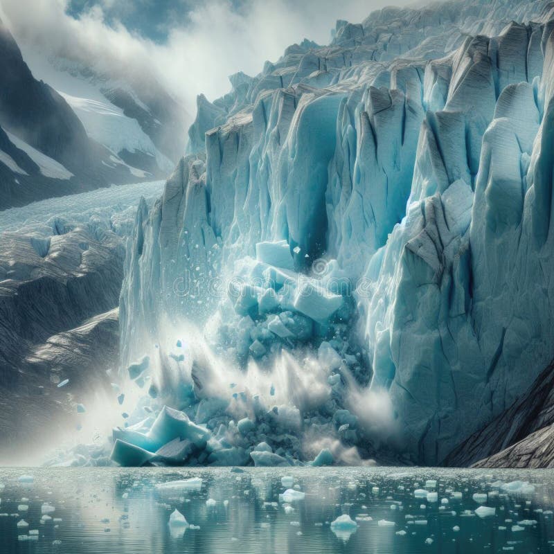 Ice Cracks and Falls Dramatically from Moving Glacier Stock ...