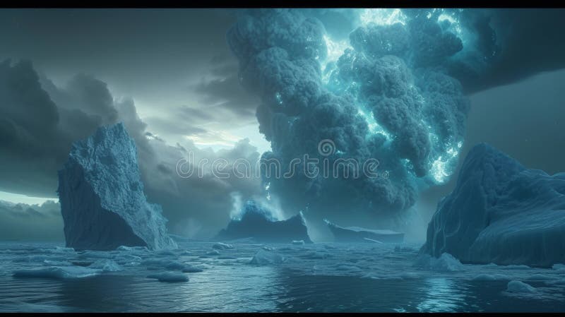 Dramatic Iceberg Landscape with Explosive Cloud Stock Photo - Image of ...