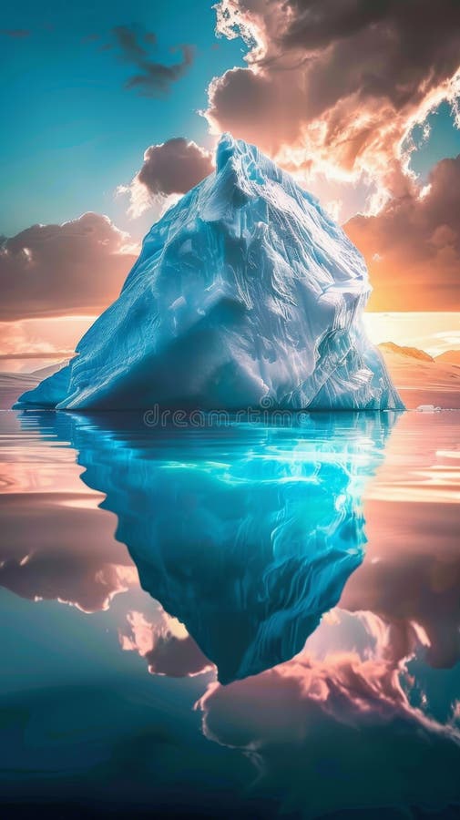 Dramatic Iceberg Reflection at Sunset Stock Image - Image of outdoor ...