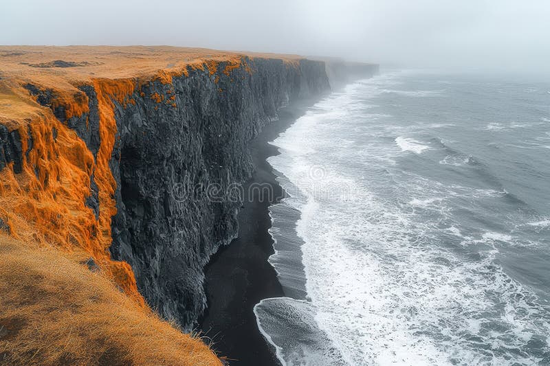 Dramatic Icelandic Black Sand Beach with Towering Cliffs Stock Photo ...