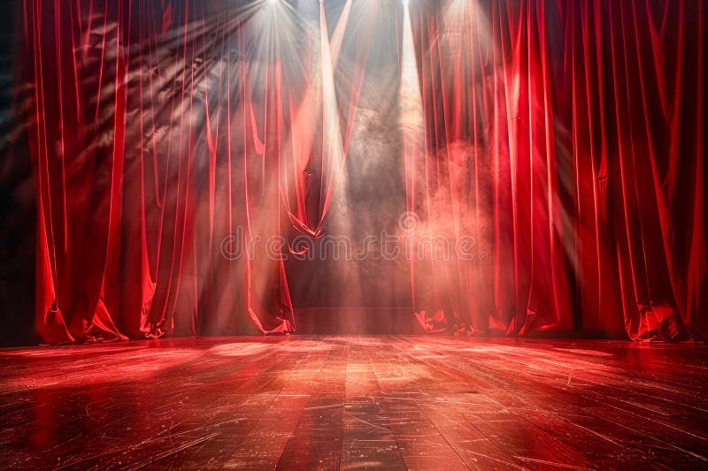 Dramatic Illuminated Empty Theater Stage with Red Curtains and ...