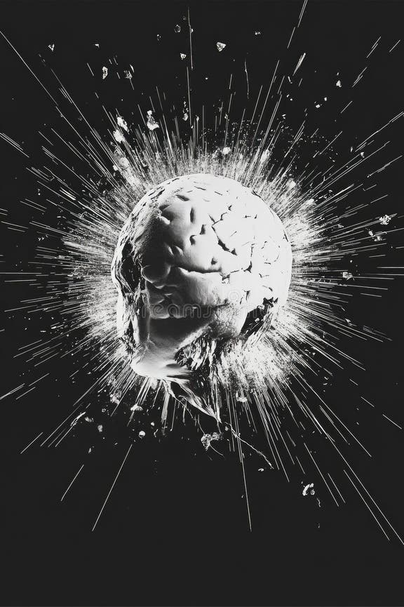 A Dramatic Illustration of a Brain Explosion in Monochrome Stock Image ...