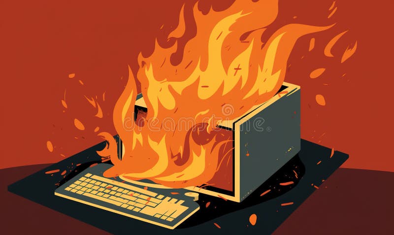 A Dramatic Illustration of a Computer Engulfed in Flames Stock ...