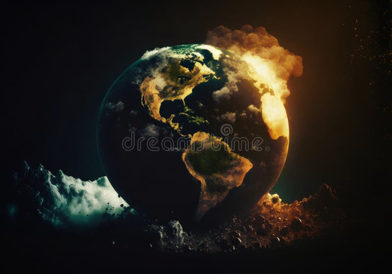 Dramatic Illustration about Destruction of Planet Earth Stock ...