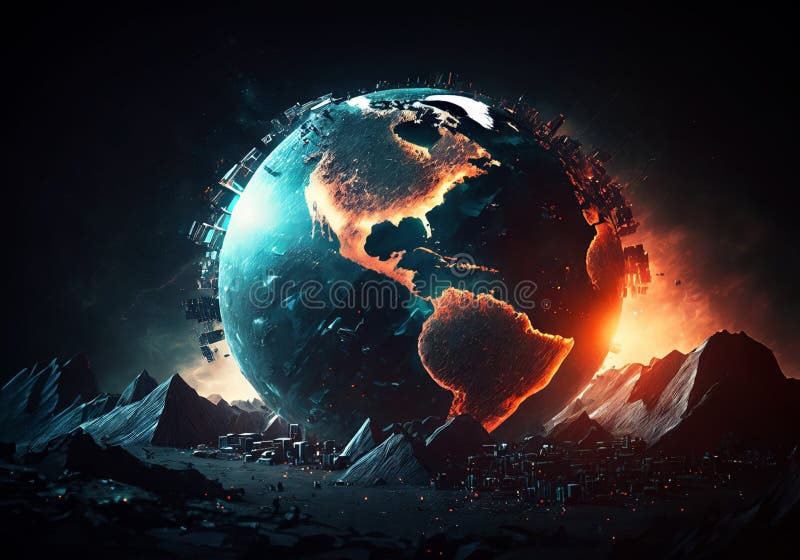Dramatic Illustration about Destruction of Planet Earth Stock ...
