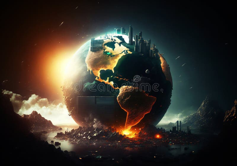 Dramatic Illustration about Destruction of Planet Earth Stock ...