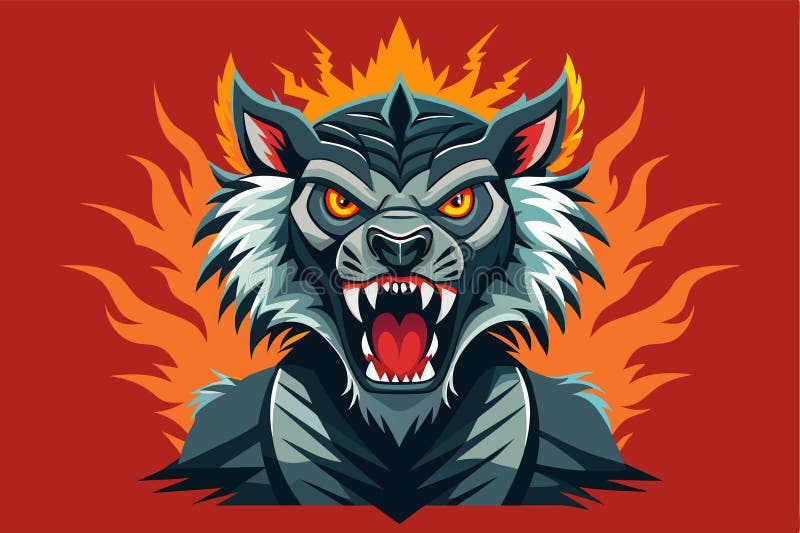 A Dramatic Illustration of a Fierce Wolf with Sharp Teeth and Vibrant ...