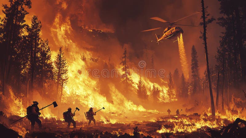 Dramatic Illustration of a Large-scale Wildfire Engulfing a Forest with ...