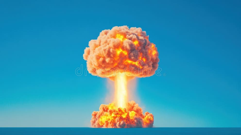 Dramatic Illustration of a Nuclear Explosion in Clear Blue Sky Stock ...