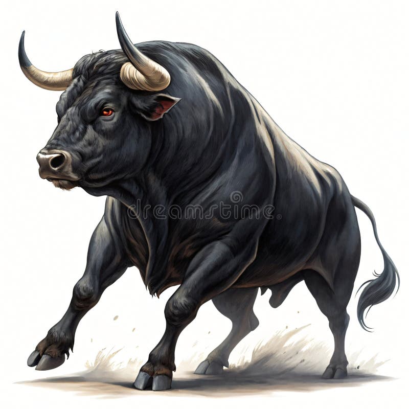 Powerful Black Bull Charging Dramatic Animal Illustration Stock Image ...